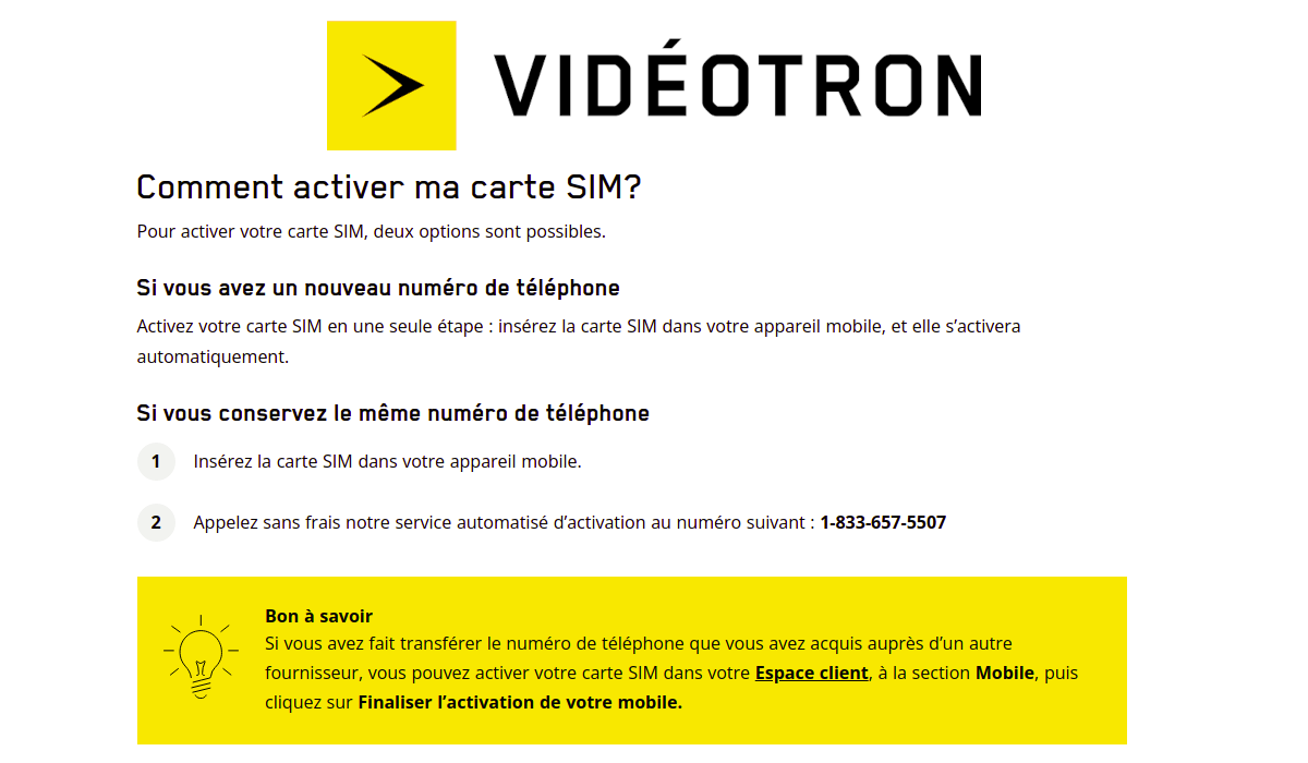 Vidéotron activation SIM | Comment activer ma carte SIM?