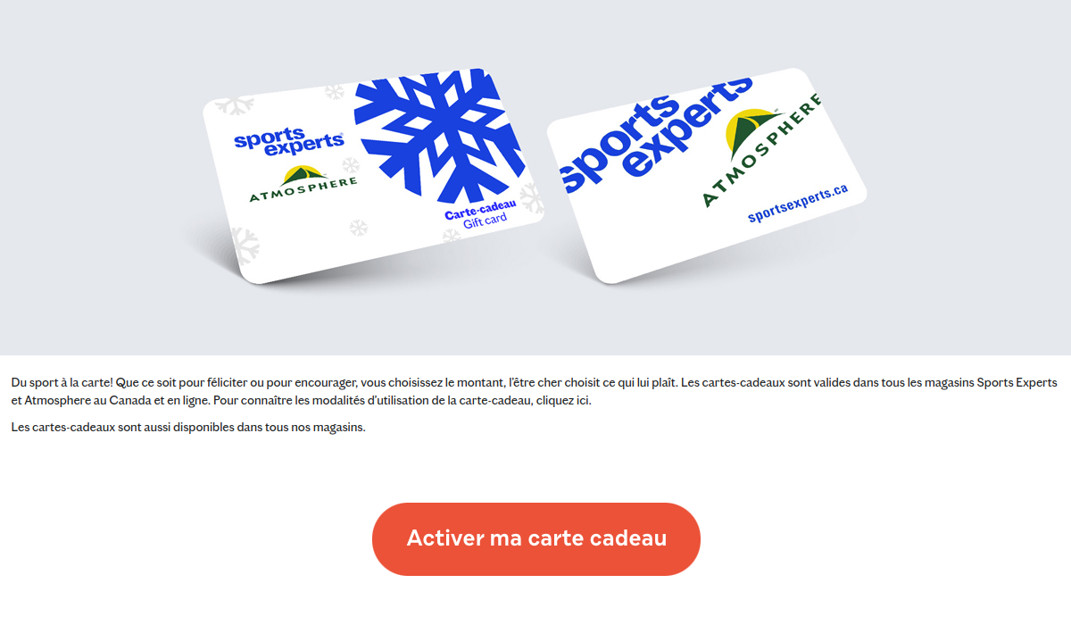 Activation carte cadeau Sports Experts - Mon compte